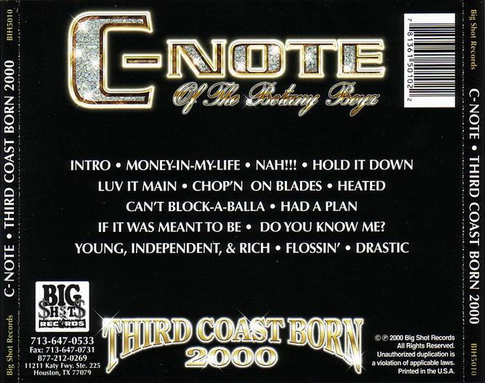 Third Coast Born 2000 by C-Note (CD 2000 Big Shot Records) in Houston ...