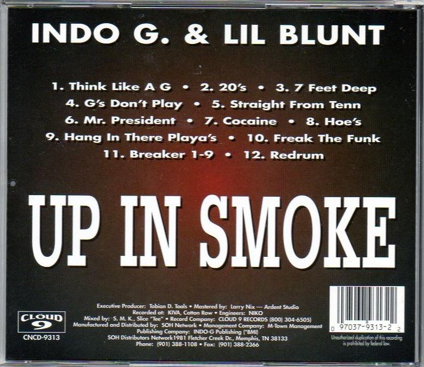 Up In Smoke by Lil Blunt (CD 1995 Cloud 9 Records) in Memphis | Rap ...