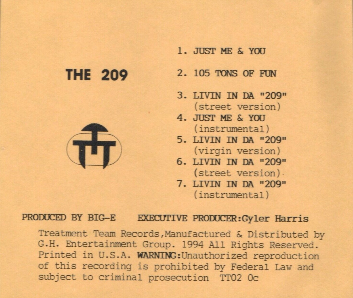 The 209 by M.C. Big-E (CD Maxi-Single 1994 Treatment Team Records) in ...