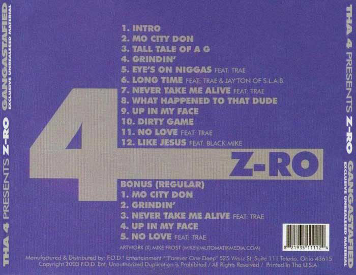 Gangstafied by Z-Ro (CD 2003 BCD Music Group) in Missouri City | Rap ...