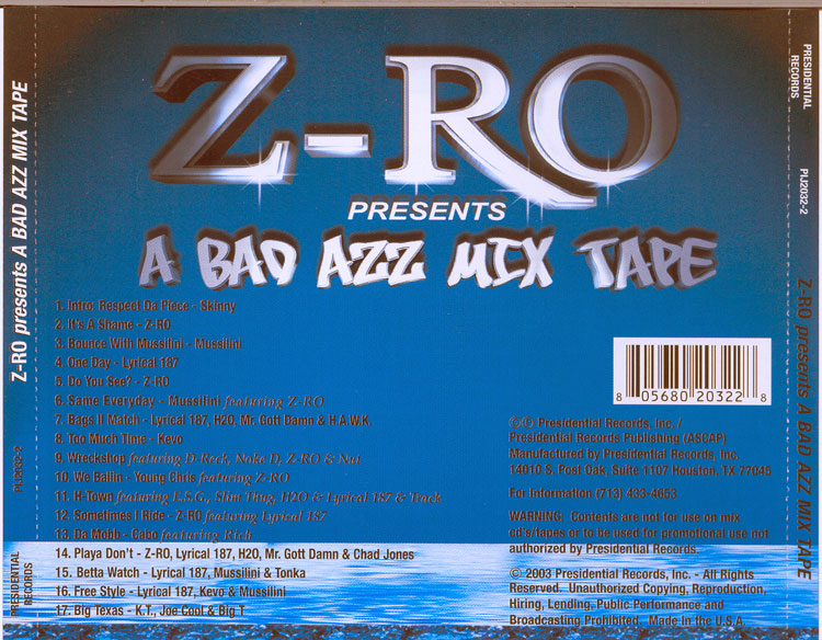 A Bad Azz Mix Tape by Z-Ro (CD 2003 Presidential Records) in Missouri ...