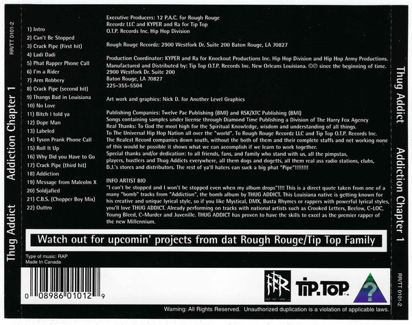 Addiction Chapter I by Thug Addict (CD 2000 Rough Rouge Recordz) in ...