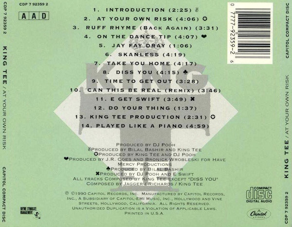 At Your Own Risk by King Tee (CD 1990 Capitol Records) in Compton | Rap ...