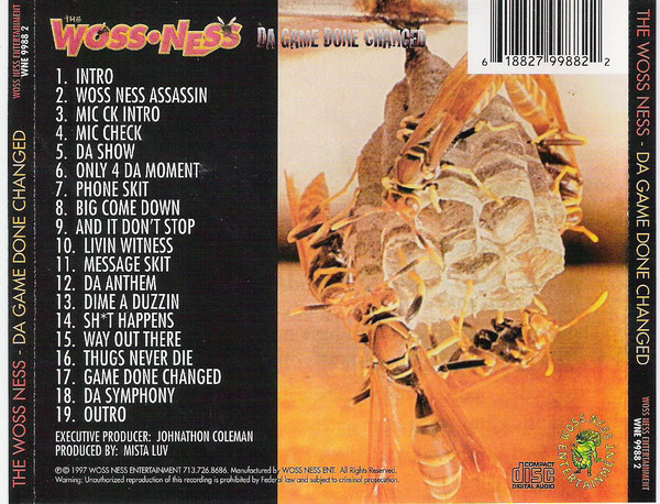 Da Game Done Changed by Woss Ness (CD 1997 Woss Ness Entertainment) in ...