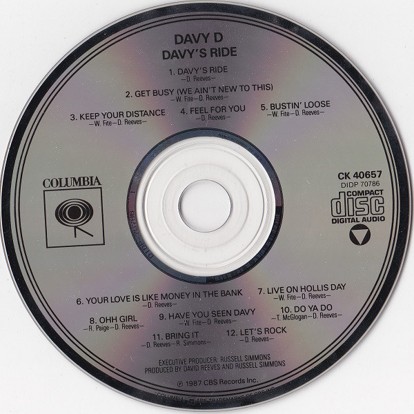 Davy's Ride by Davy D (CD 1987 Columbia) in New York City | Rap - The ...