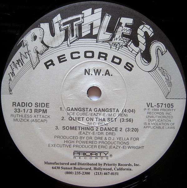 Gangsta Gangsta by N.W.A. (Vinyl 1988 Priority Records) in Compton ...