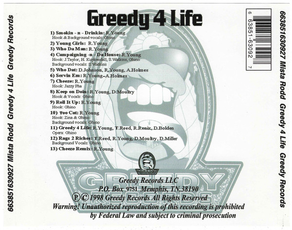 Greedy 4 Life by Mista Rodd (CD 1998 Greedy Records) in Memphis | Rap ...