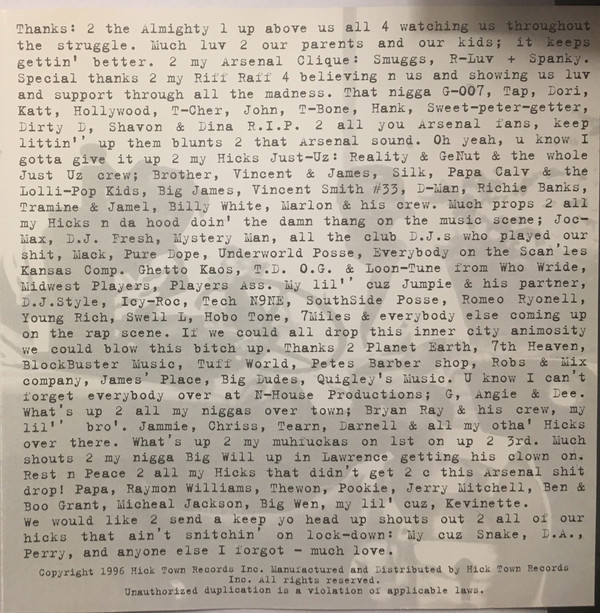 Hick Life by Arsenal (CD 1996 One-Horse Town Productions) in Kansas ...