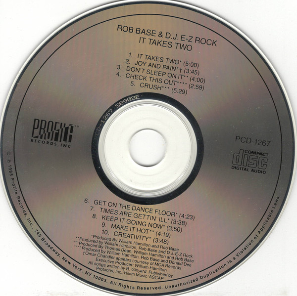 It Takes Two by Rob Base & DJ E-Z Rock (CD 1988 Profile Records) in New ...