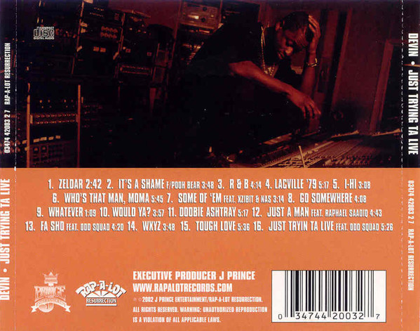 Just Tryin' Ta Live by Devin The Dude (CD 2002 J. Prince Entertainment ...