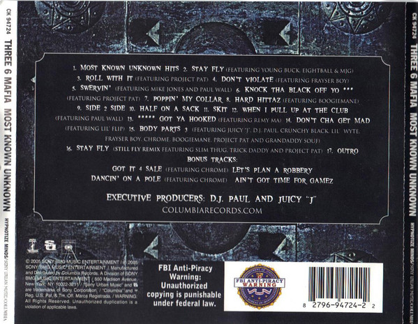 Most Known Unknown by Three 6 Mafia (CD 2005 Columbia) in Memphis | Rap ...