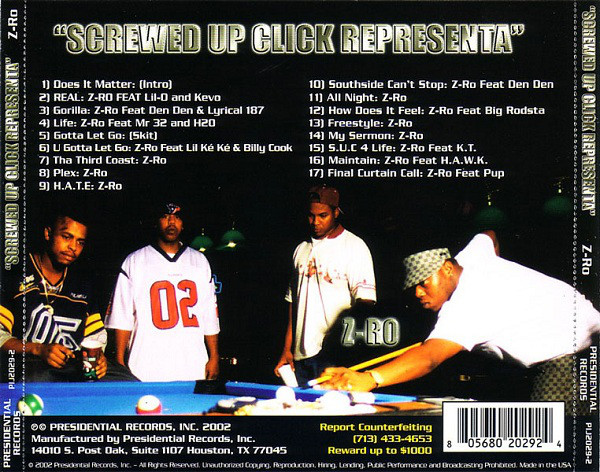 Screwed Up Click Representa by Z-Ro (CD 2002 Presidential Records) in ...