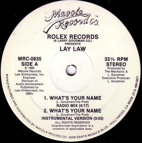 What's Your Name by LayLaw (Vinyl 1986 Macola Record Co.) in South ...